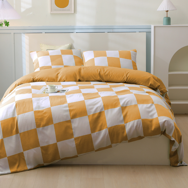 Organic Bamboo Check Quilt Cover Set - Marigold - Super King Size ...