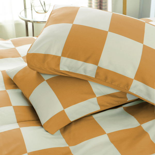 Organic Bamboo Check Quilt Cover Set - Marigold - Super King Size ...