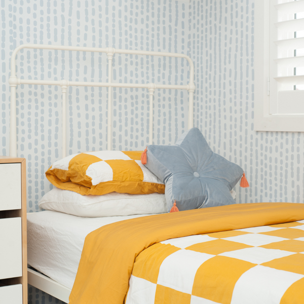 Organic Bamboo Check Quilt Cover Set - Marigold - Super King Size ...